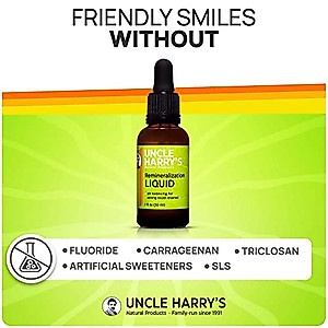 Uncle Harry's Natural & Fluoride-Free Remineralization Liquid for Tooth Enamel - Freshens Breath & Strengthens Teeth (1 oz Glass Dropper)
