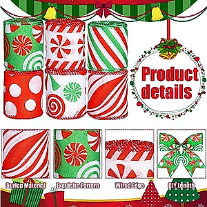 peony man Christmas Wired Edge Ribbon Candy Burlap Ribbon 2.5 Inch Red Green Xmas Crafts Ribbons for Christmas Bow Wreath Gift Wrapping DIY Crafts, 30 Yards