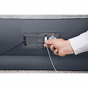 SLEEPLUX Queen Air Mattress with Headboard | Supersoft Snugable Top, Extra Durable Tough Guard | Raised Airbed with Built in Pump + USB Charger (90"x60"x29") Grey