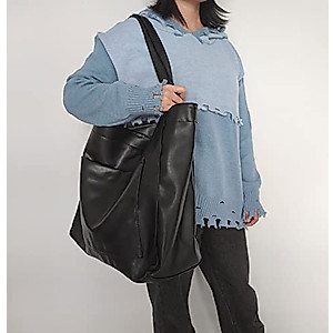 Women's Leather Tote Purses Designer Handbags Shoulder Bucket Tote Bag With Top Handles (Black 2)