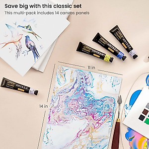 ARTEZA Canvas Boards for Painting, 11 x 14 Inches, Pack of 14, Blank White Canvas Panels for Acrylic, Oil and Gouache Painting