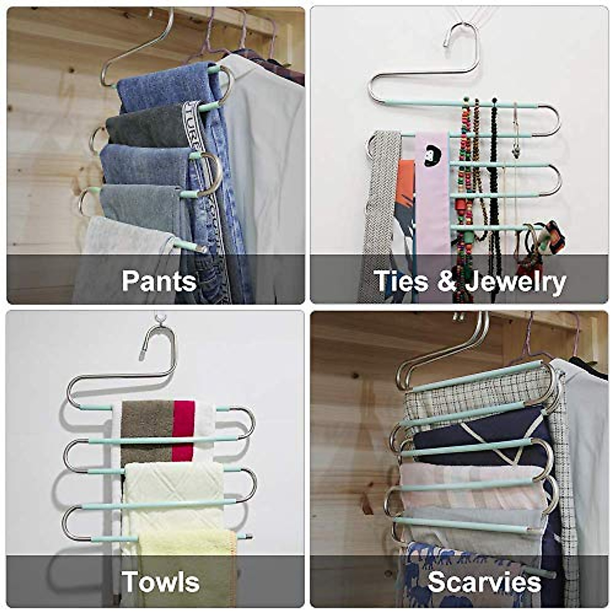 Myfolrena Hangers for Pants, Updated S Shaped Hanger Non Slip Clothes Hanger Space Saving for Jeans Trousers Slacks Leggings(Teal-4 Pack)