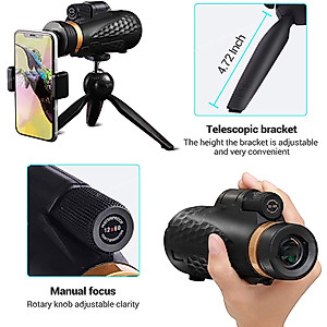 18x62 High Power BAK4 Prism FMC Lens Monocular Compact Life Waterproof Monocular with Smartphone Adapter and Tripod for Adult Bird Watching, Outdoor Hunting