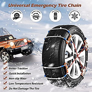 QIYISS Snow Chains, Tire Chains for SUV Car Trucks, 8pcs Universal Adjustable Emergency Traction Chains for 205-265mm Tires Pickup Trucks, Snow Slope Muddy Icy Ground Sandy Land Anti Skid Chains