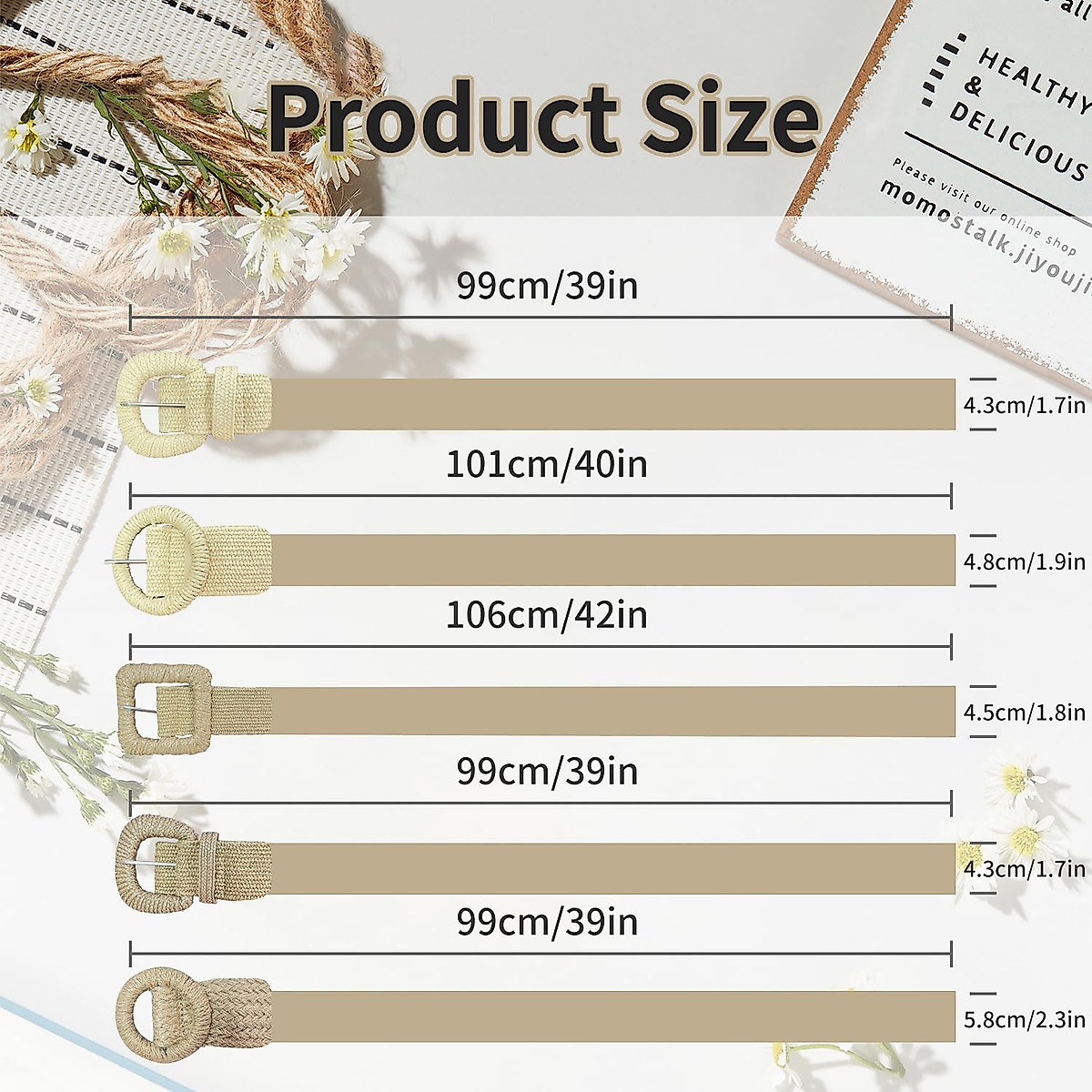 SeptCity Woven Belts for Women, Wide Women Belts for Dresses and Jeans, Boho Stretchy Ladies Belts Gift for Christmas (Khaki with Square Ring)