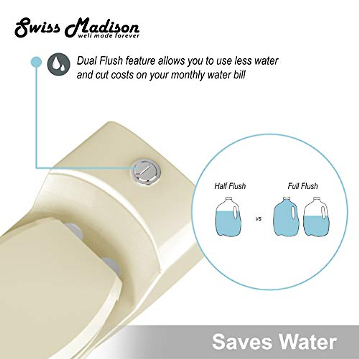 Swiss Madison Well Made Forever SM-1T803BQ Chateau One Piece Elongated Dual Flush Toilet In Bisque 0.8/1.28 gpf