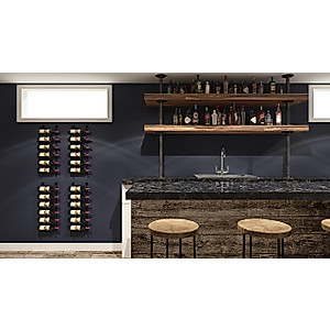 VintageView Le Rustique 6 Bottle Wall Mounted Wine Rack Stylish Modern Wine Storage with Label Forward Design (Matte Black, Set of 1)