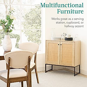 Best Choice Products 2-Door Rattan Storage Cabinet, Accent Furniture, Multifunctional Cupboard for Living Room, Hallway, Kitchen, Sideboard, Buffet Table w/Non-Scratch Foot Pads - Natural