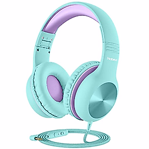 Kids Headphones with Microphone, Over-Ear Headphones for Kids with Sharing Function, 85dB/94dB Safe Volume Limit, HD Sound, Headset for On-line Study, School, Travel, Headphone for Children [Green]