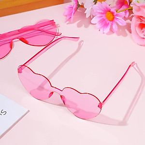 Fengek 6 Pcs Heart Shape Sunglasses Frameless Transparent Glasses Party Favors for Women, Pink