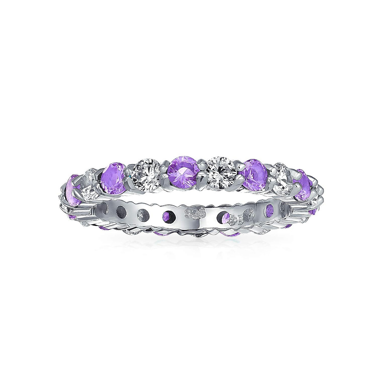 Bling Jewelry Cubic Zirconia Purple White Alternating Stackable CZ Eternity Band Ring For Women Simulated Amethyst .925 Sterling Silver February Birth Month