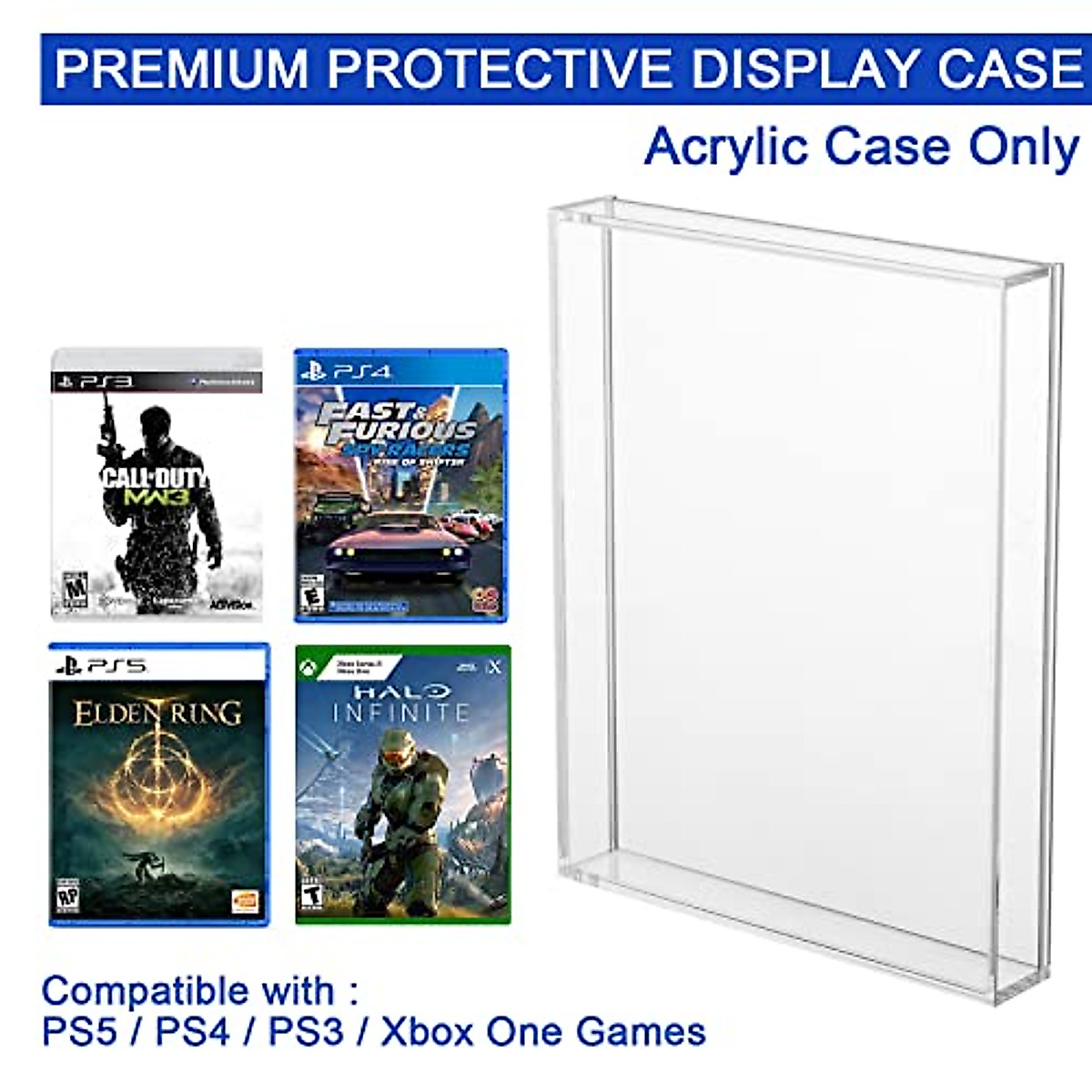 CaSZLUTION Clear Acrylic Video Game Box Protector Case for PS3, PS4, PS5, and Xbox one Game Case, 3mm Thick Dustproof Wall Storage Holder Game Protective Display Case (Pack of 1)