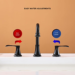 KirlystonE Matte Black Widespread Bathroom Sink Faucet, 8-Inch Black Widespread Vanity Faucet for 3-Hole Bathroom Sink with Drain Assembly and Supply Lines