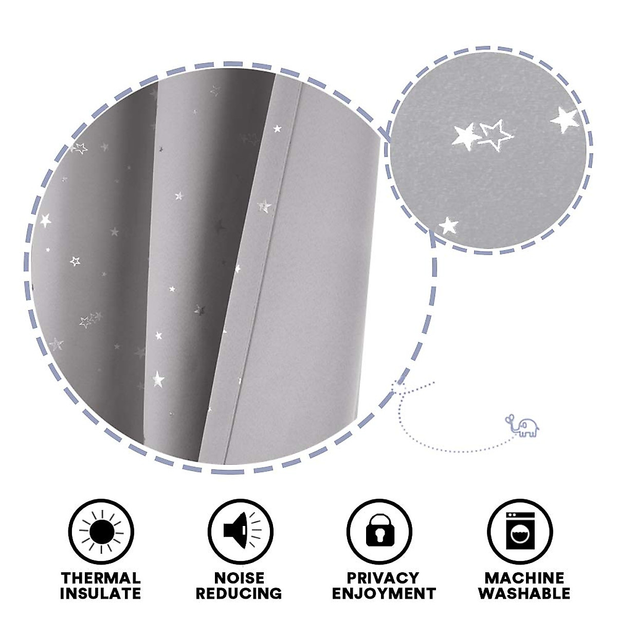 PrinceDeco Blackout Kids Curtains for Bedroom Thermal Insulated Silver Twinkle Star Curtains for Boys Antique Grommet Top Window Treatment 2 Panels Drapes for Nursery (52" W x 63" L, Grey/Silver)