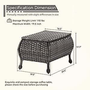 Gardenbee Outdoor Storage Table Patio Coffee Table All Weather Wicker Side Table with Storage Room Rattan Furniture for Toys and Garden Tools