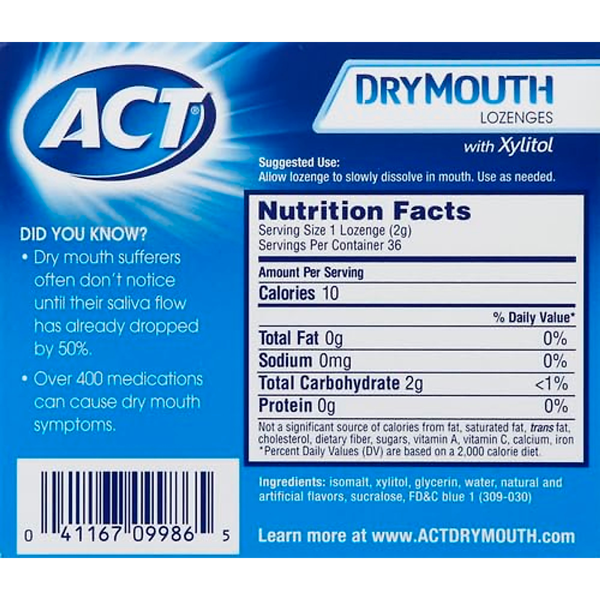 ACT Dry Mouth Lozenges with Xylitol, Soothing Mint, 36 Lozenges