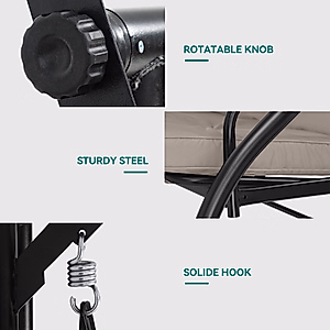 YITAHOME Outdoor Porch Swing, 3 Person Patio Swing Chair with Adjustable Canopy, Removable Cushion,Suitable for Garden, Poolside, Balcony-Grey