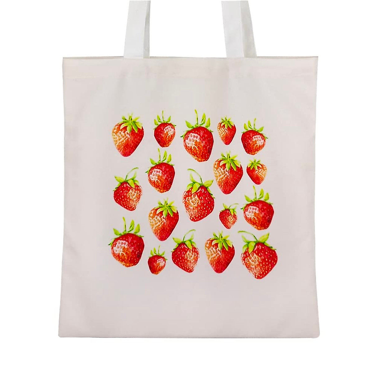 WOAIDY Strawberry Canvas Tote Bag For Women Reusable Grocery Shopping Bags