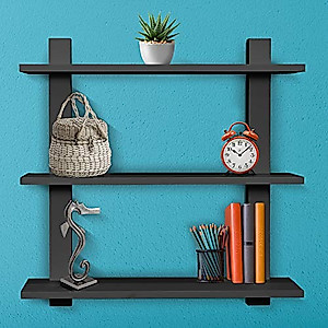 Sorbus® Floating Shelf — Asymmetric Square Wall Shelf, Decorative Hanging Display for Trophy, Photo Frames, Collectibles, and Much More, Set of 3 (3-Tier – Black)
