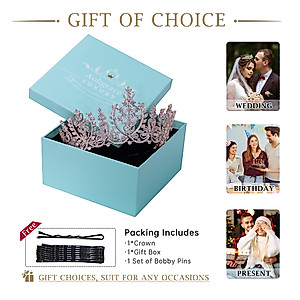 Aoligrace Rose Gold Wedding Crowns for Bride Large Cubic Zirconia Sweet 16 Tiaras for Women Gift for Birthday Pageant Party