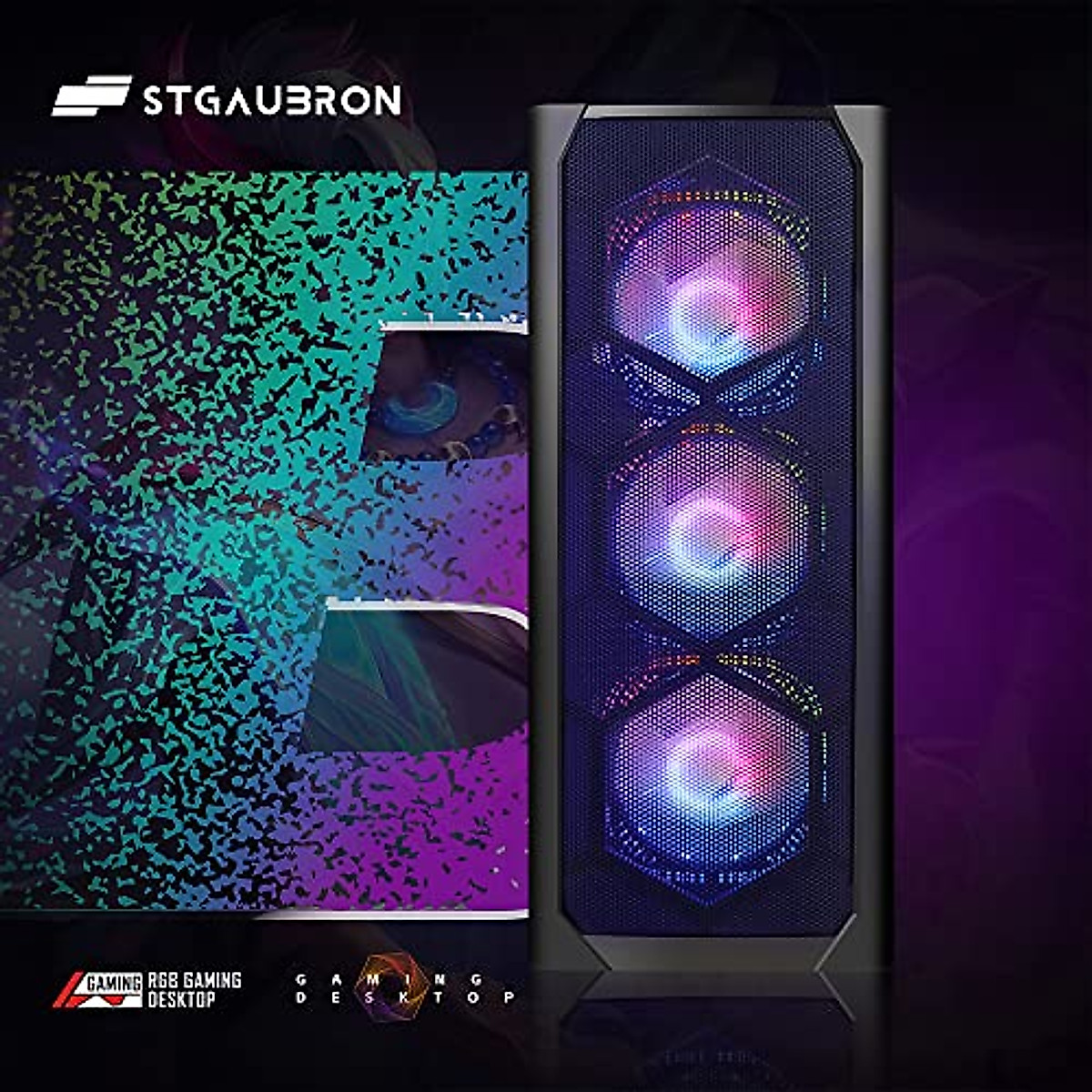 STGAubron Gaming Desktop PC Computer,Intel Core I7 3.4 GHz up to 3.9 GHz,Radeon RX 580 8G GDDR5,16G RAM,512G SSD,WiFi,Bluetooth 5.0,RGB Fanx6,RGB Keyboard&Mouse&Mouse Pad,RGB BT Sound Bar,W10H64