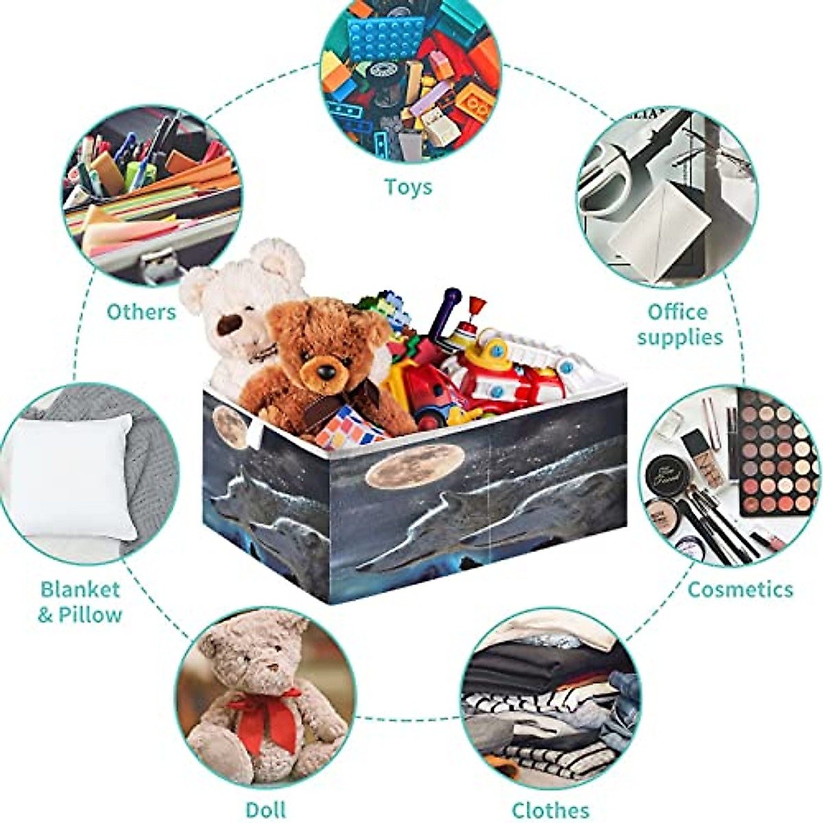 visesunny Closet Baskets Wolf Animal Storage Bins Fabric Baskets for Organizing Shelves Foldable Storage Cube Bins for Clothes, Toys, Baby Toiletry, Office Supply