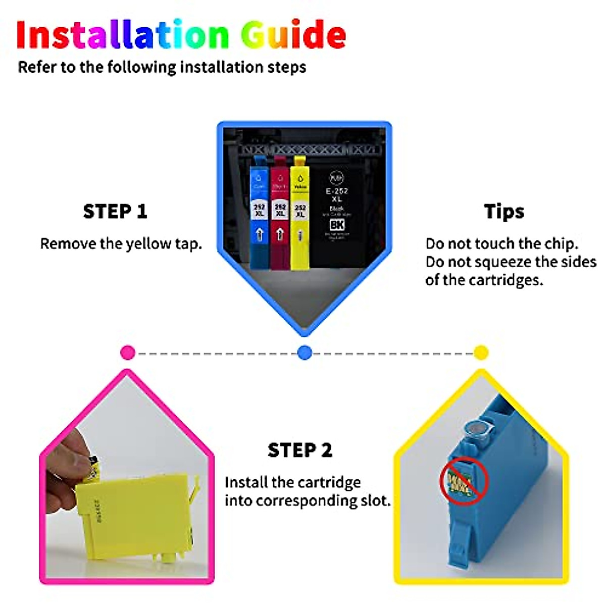Remanufactured Ink Cartridge Replacement for Epson 252XL T252XL to use with Workforce WF-7620 WF-7710 WF-3640 WF-3630 WF-3620 WF-7610 WF-7110 Printer, 4 Pack (Large Black, Cyan, Magenta, Yellow) (4)