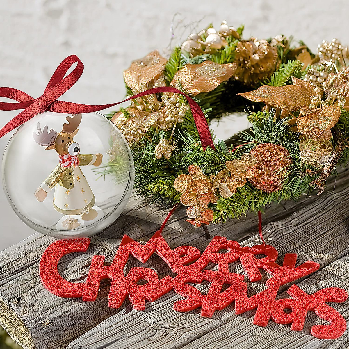 Christmas Tree Ball Ornaments, 15PCS 4 Inches Christmas Decorations Large Acrylic Fillable DIY Ball with Ribbon for Xmas Party Indoor Outdoor Patio Home Wedding Hanging Decor…