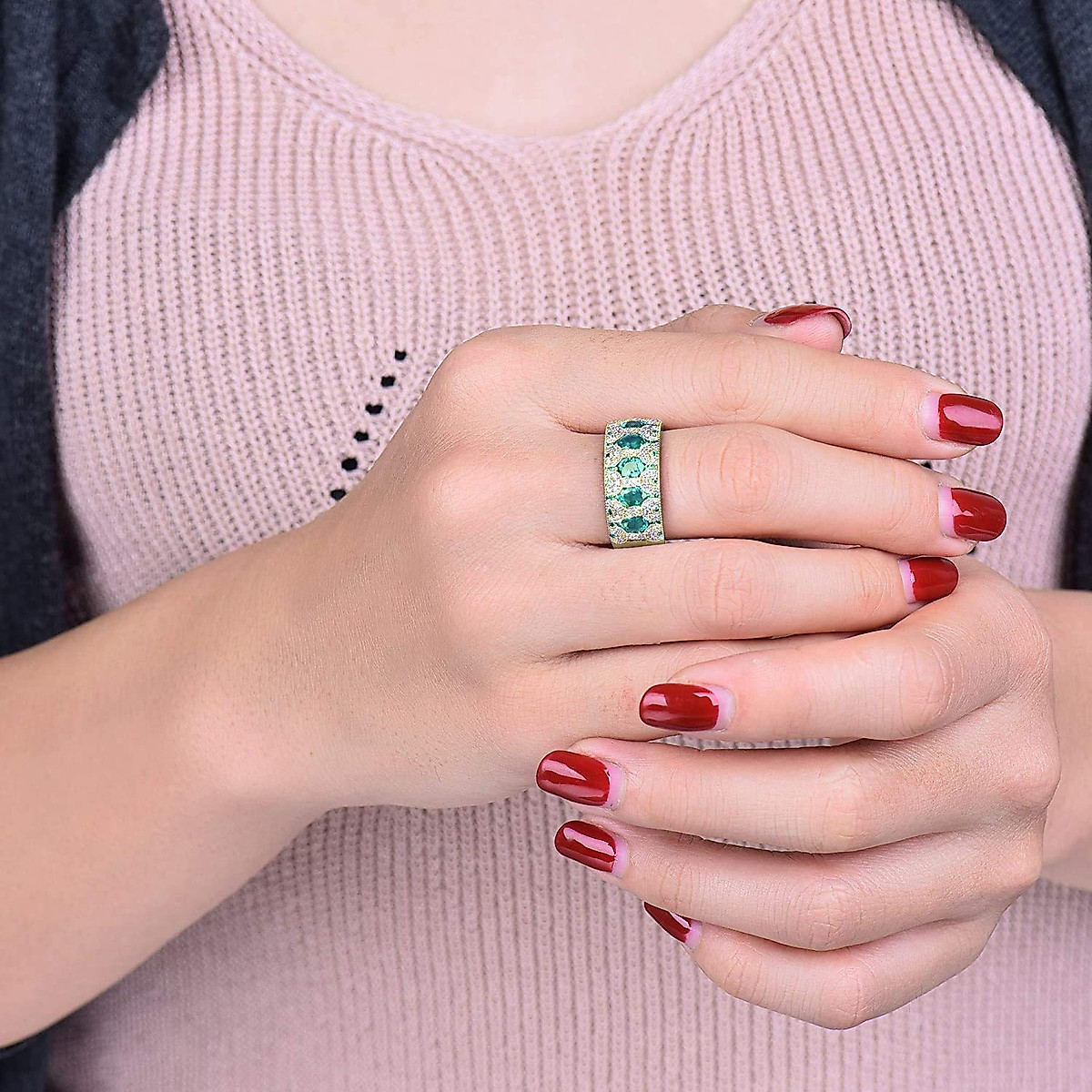 Lanmi 14k Rose White Yellow Gold Beautiful Natural Emerald Sapphire Ruby Engagement Rings Wedding Band for Women Promotion