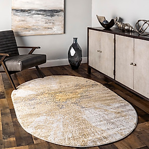 nuLOOM Cyn Contemporary Abstract Area Rug, Oval 4x6, Gold
