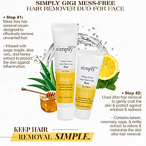 Simply GiGi Mess-Free Facial Hair Removal Cream and Soothing Balm Duo, For All Skin Types, 2-pc