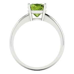 Clara Pucci 2.0 ct Cushion Cut Solitaire Natural Peridot Engagement Wedding Bridal Promise Anniversary Ring 18K White Gold Size 4.5