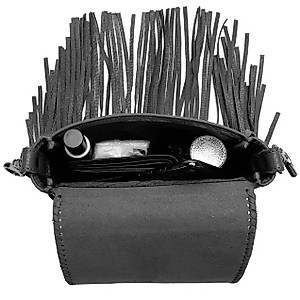 Montana West Handcrafted Leather Convertible Clutch Crossbody Handbag Biker Bag w Fringe (Black Studded w Buckle)