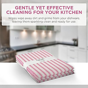 Candy Cottons Stripe Kitchen Towels Decor Hanging Loop Dish Towels Boho Stripe Absorbent Festive Gift Set of 3 Pantry Reusable 18x28 Inch Kitchen Dish Towels|Trendy Spring French Stripe| Pink
