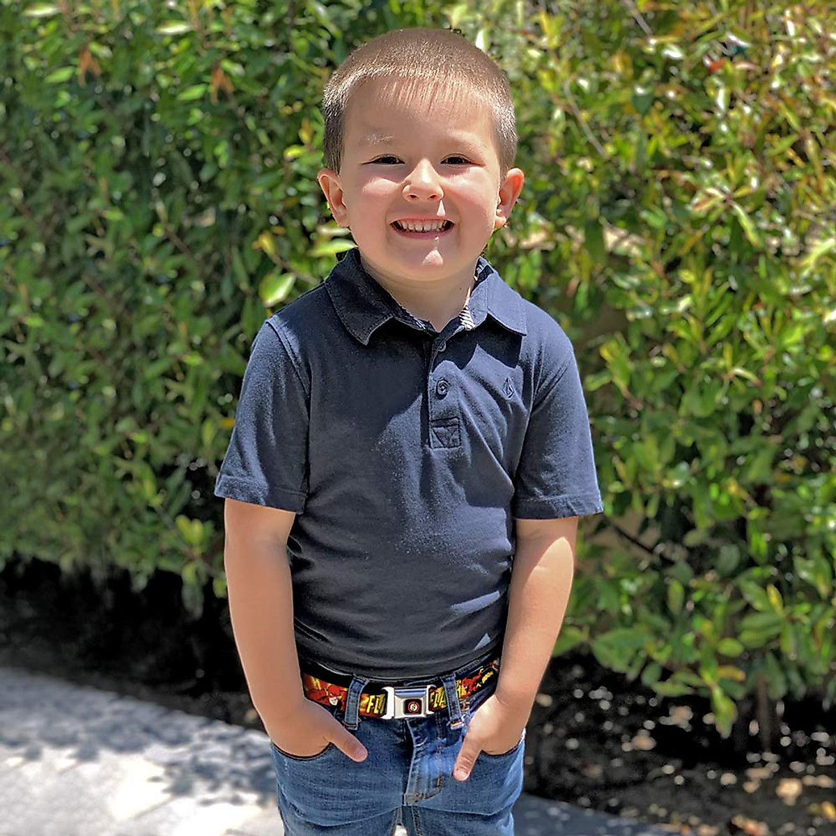 Buckle-Down Seatbelt Belt - The Flash BOOM-KABOOM! - 1.0" Wide - 20-36 Inches in Length