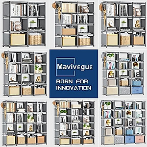 Mavivegue Book Shelf, 12 Cube Storage Organizer, DIY Bookcase, Metal Cube Bookshelf,Tall Book case for Bedroom, Living Room,Office,Closet Storage Organizer, Grey Cubicle Storage Rack