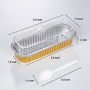 MOACOCK 100 Pack Aluminum Mini Loaf Pans, Aluminum Foil Pans with Lid, 6.8oz Disposable Rectangle Baking Containers Muffin Baking Tins Mini Cake Pans, Pans/Lids/Spoons(Pink)