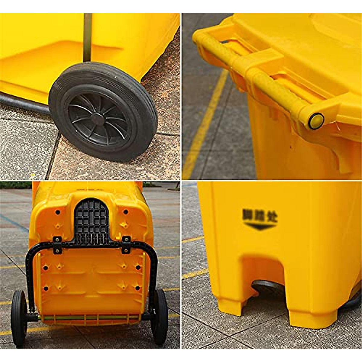 LZQBD Garbage Cans,Multifunctional Trash Can, Wheeled Industrial Waste Compost Bin for Factory Community Street Outdoor Garbage Recycling Bin,Yellow,50L