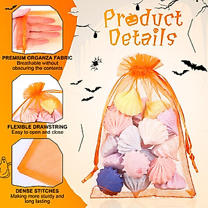 Ribbonlic 200 Pcs Halloween Organza Bags 4 x 6 Inches Small Mesh Bags Drawstring Gift Bags Bulk Halloween Goodie Bags Candy Treat Packaging Bags for Tick or Treat Halloween Party Favor