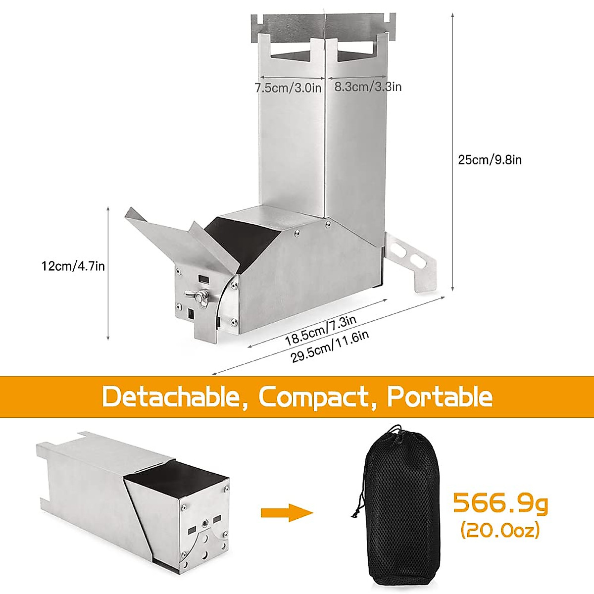 Lixada Camping Stove Collapsible Wood Burning Stainless Steel Rocket Stove Backpacking Camp Tent Stove for Picnic BBQ Camp Hiking