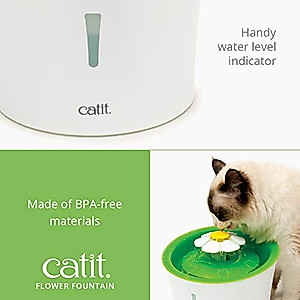 Catit Flower Fountain with Triple Action Filter, Cat Drinking Water Fountain, 3 L, Green