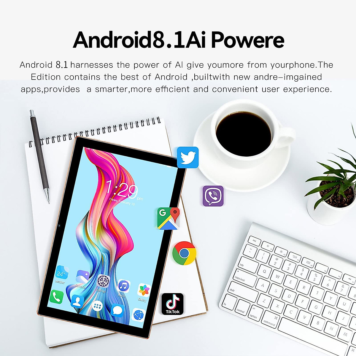 2023 Upgraded Smart Tablet 10 Inch 8Core 4G + 64G Android 8.1 Dual Sim Dual Camera Phone Pad WiFi GPS Phablet Tablet PC US Plug, Gift for Family (Gold)