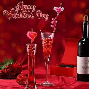 24 Pieces Valentine's Day Heart Shaped Straws Reusable Crazy Loop Straws Valentine Theme Party Plastic Drinking Straws for Valentine's Day Birthday Wedding Party Favors Decorations Supplies, 6 Styles
