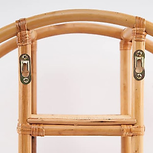 T'Furni Rattan Round and Square Striped Wall Shelf for Living Room Kitchen Wall Decor - Natural Rattan Floating Shelves - Natural Hanging Book - Wall Shelves with Storage