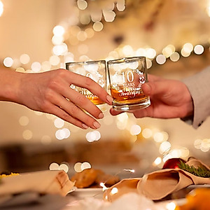 Perfectinsoy 10 Years Happy Anniversary Whiskey Glass Gift Set, 10th Anniversary Wedding Gift For Mom, Dad, Grandparents, Soulmate, Couple, 10 Years Gifts, Happy 10th Anniversary Birthday