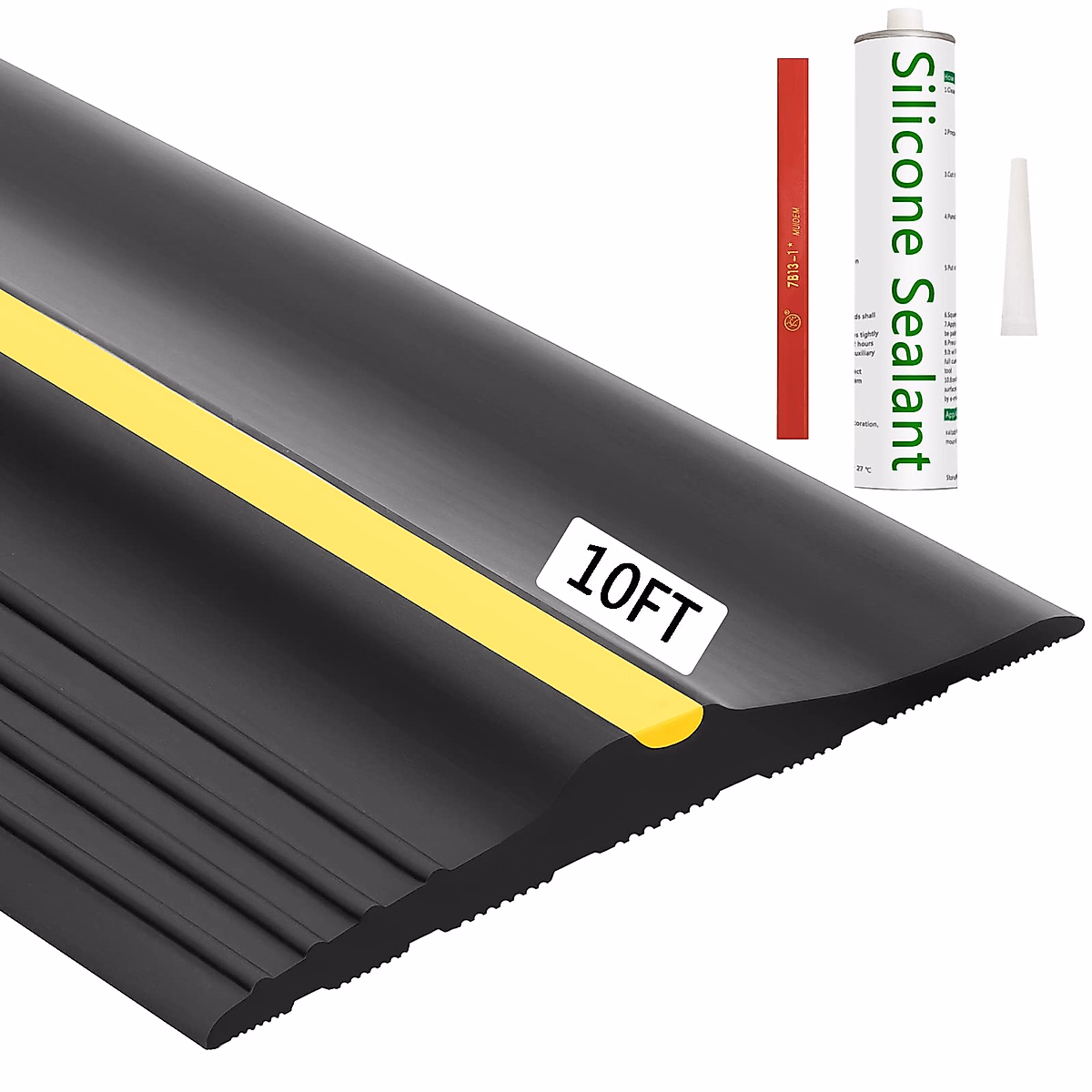 Universal Garage Door Threshold Seal Strips, 10 Ft Weatherproof Rubber DIY Weather Stripping with Sealants/Adhesives, Garage Door Bottom Seal Weather Strip Replacements