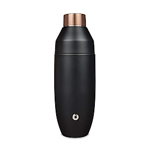 SNOWFOX C90024-15 Premium Vacuum Insulated Stainless Steel Cocktail Shaker-Home Bar Accessories-Elegant Drink Mixer-Leak-Proof Lid With Jigger & Built-In Strainer-Black/Gold-22oz.