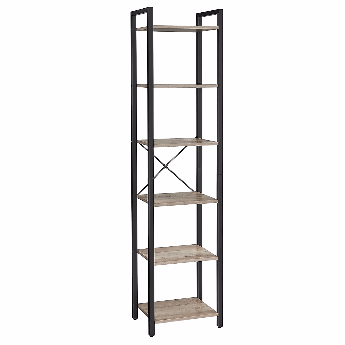 VASAGLE 6-Tier Tall Bookshelf, Narrow Bookcase with Steel Frame, Skinny Book Shelf for Living Room, Home Office, Study, 11.8 x 15.7 x 73.8 Inches, Industrial Style, Greige and Black ULLS101B02