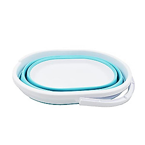 SAMMART 11L (2.9 Gallon) Collapsible Basket with Handle - Portable Outdoor Picnic Basket/Crater - Foldable Shopping Bag - Space Saving Storage Container (White/Haze Blue)