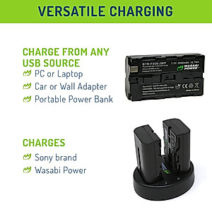 Wasabi Power Battery (2-Pack) and Dual USB Charger for Sony NP-F330, NP-F530, NP-F550, NP-F570 (L Series) and CN-160, CN-216, CN126 Series & Atomos Ninja V, Shinobi, Shogun 7, BMPCC 6K Pro and More
